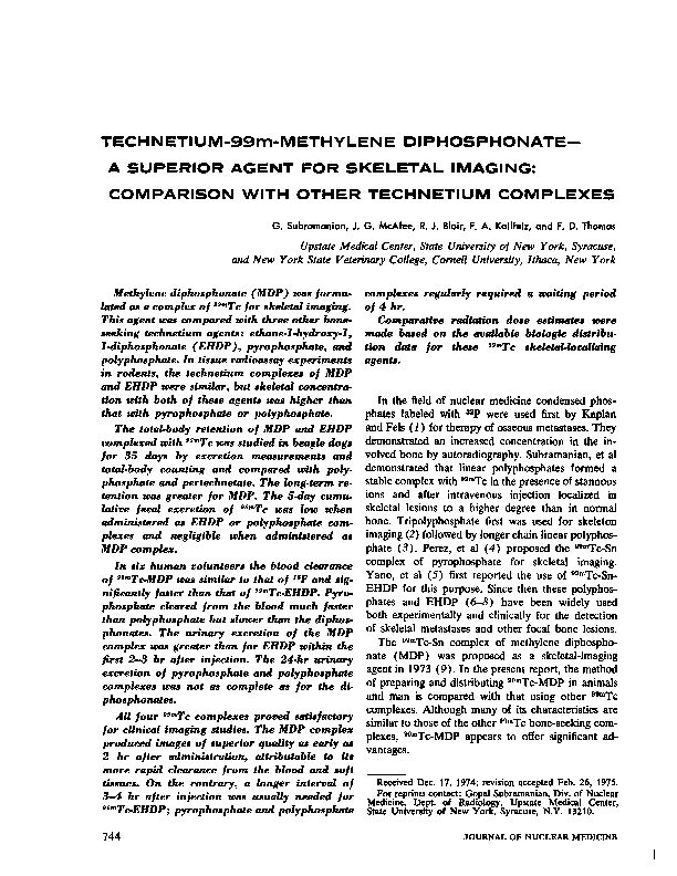 (PDF) Technetium-99m-methylene diphosphonate a superior agent for ...