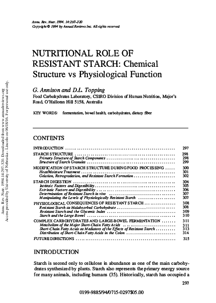 (PDF) NUTRITIONAL ROLE OF RESISTANT STARCH: Chemical Structure vs ...