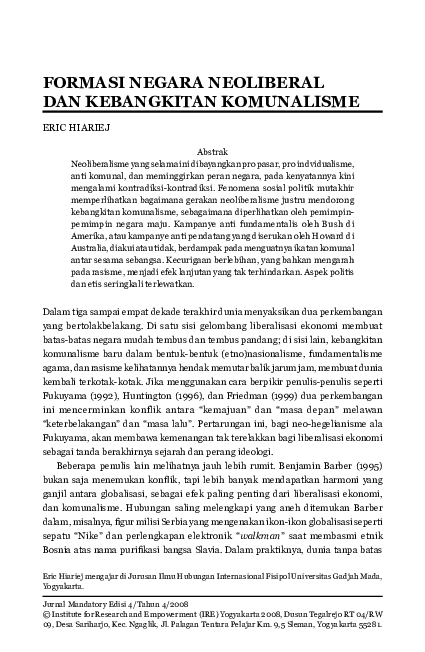 (PDF) FORMASI NEGARA NEOLIBERAL DAN KEBANGKITAN KOMUNALISME