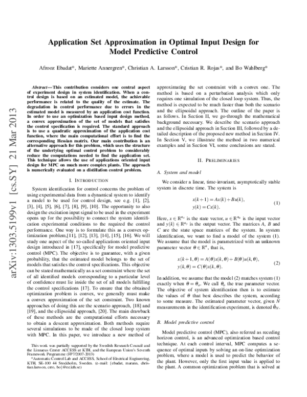 Pdf Application Set Approximation In Optimal Input Design For Model