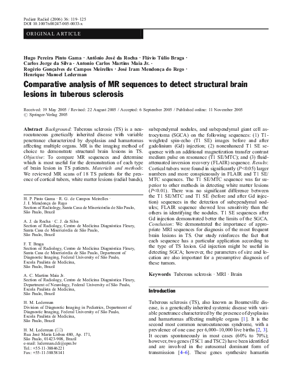 (PDF) Comparative analysis of MR sequences to detect structural brain lesions in tuberous sclerosis