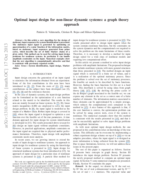 (PDF) Optimal input design for non-linear dynamic systems: a graph theory approach