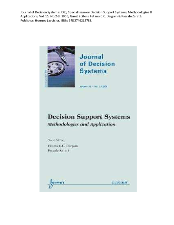 (PDF) Decision Support Systems: Methodologies & Applications - JDS ...