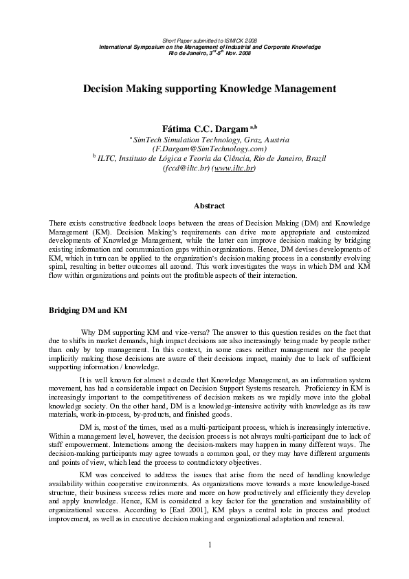 (PDF) Decision Making supporting Knowledge Management