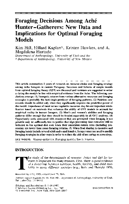 (PDF) Foraging decisions among Ache hunter-gatherers: new data and implications for optimal ...