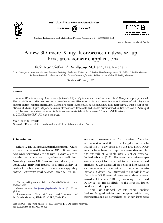 (PDF) A new 3D micro X-ray fluorescence analysis set-up-First ...