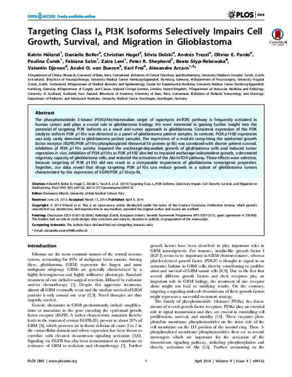 (PDF) Targeting Class IA PI3K Isoforms Selectively Impairs Cell Growth ...