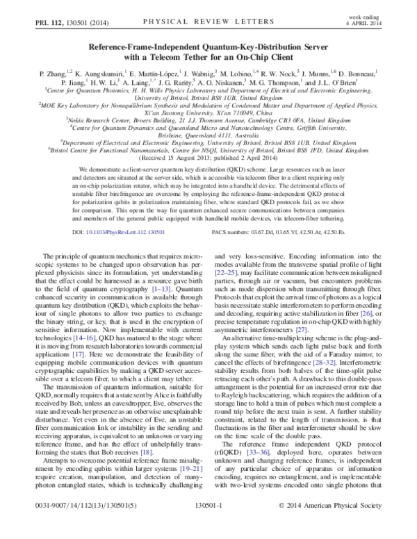 (PDF) Reference-frame-independent quantum key distribution