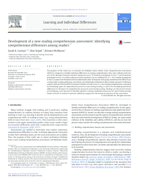 (PDF) Development of a new reading comprehension assessment ...
