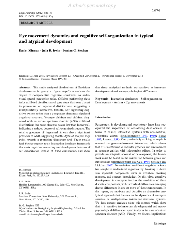 (PDF) Eye movement dynamics and cognitive self-organization in typical ...