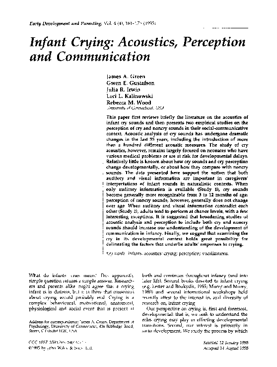 Pdf Infant Crying Acoustics Perception And Communication