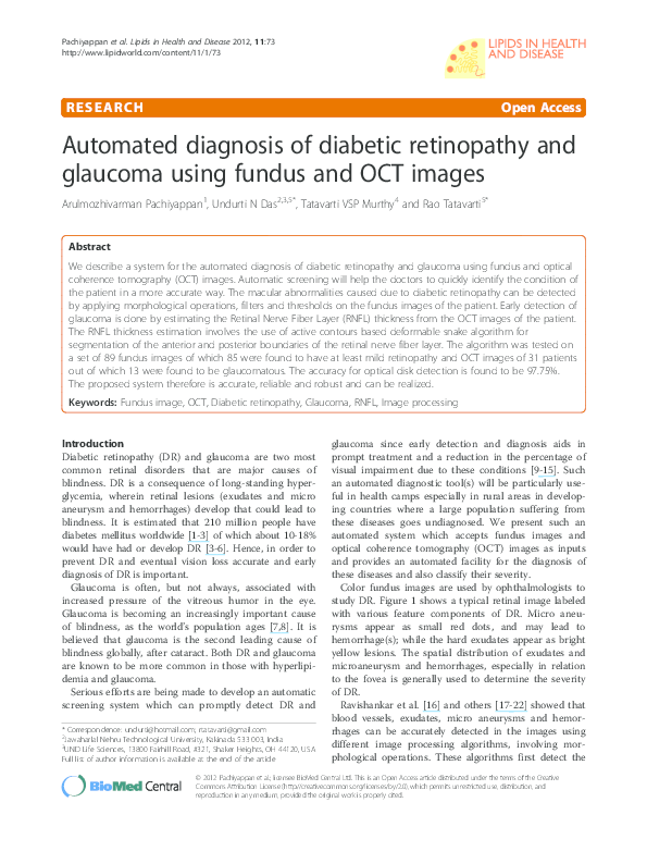 (PDF) Automated diagnosis of diabetic retinopathy and glaucoma using ...