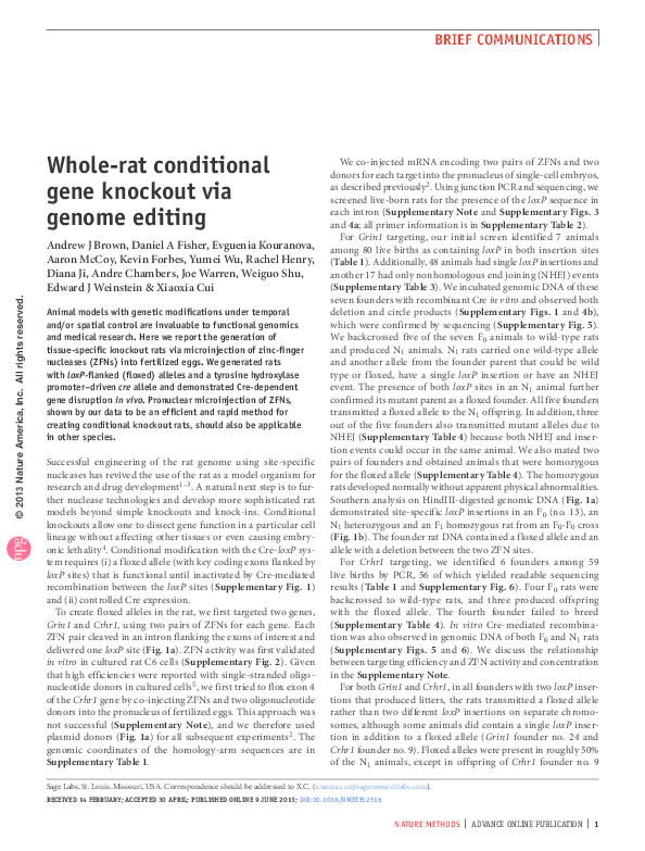 (PDF) Whole-rat conditional gene knockout via genome editing