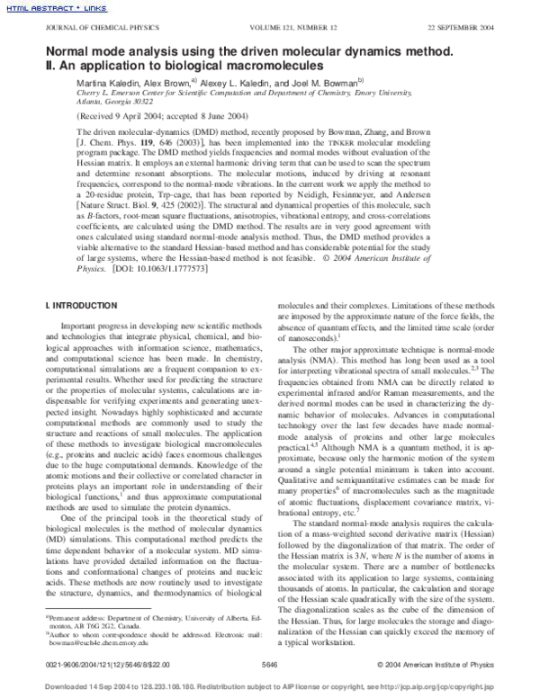 Pdf Normal Mode Analysis Using The Driven Molecular Dynamics Method