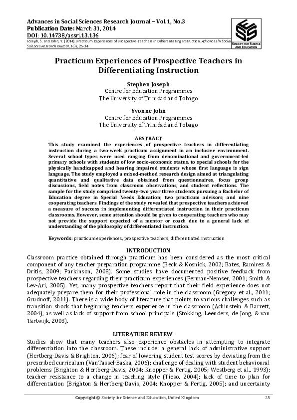 (PDF) Practicum Experiences of Prospective Teachers in Differentiating ...