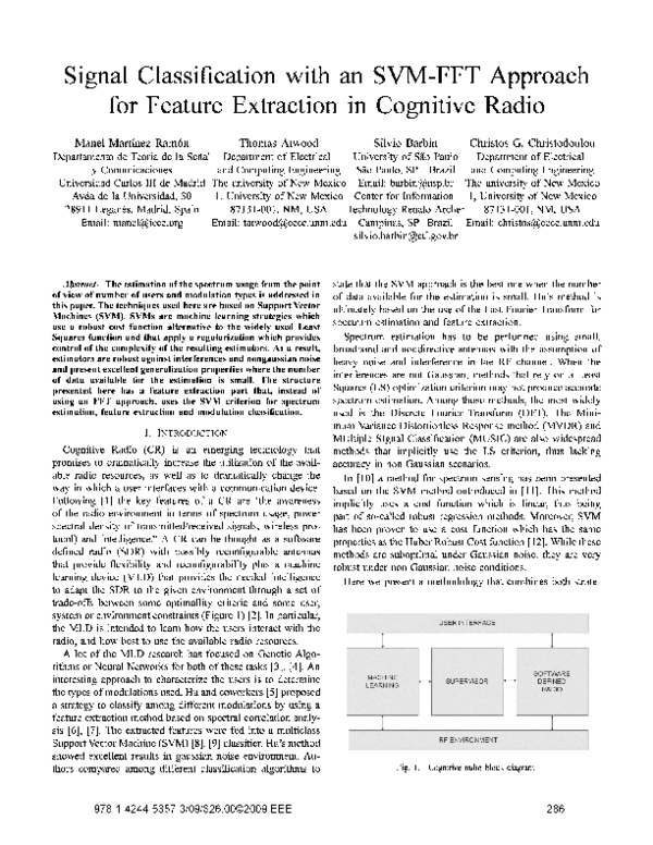 (PDF) Signal classification with an SVM-FFT approach for feature extraction in cognitive radio