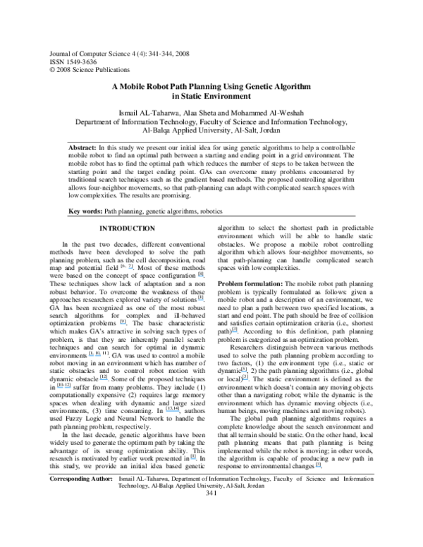 Pdf A Mobile Robot Path Planning Using Genetic Algorithm In Static