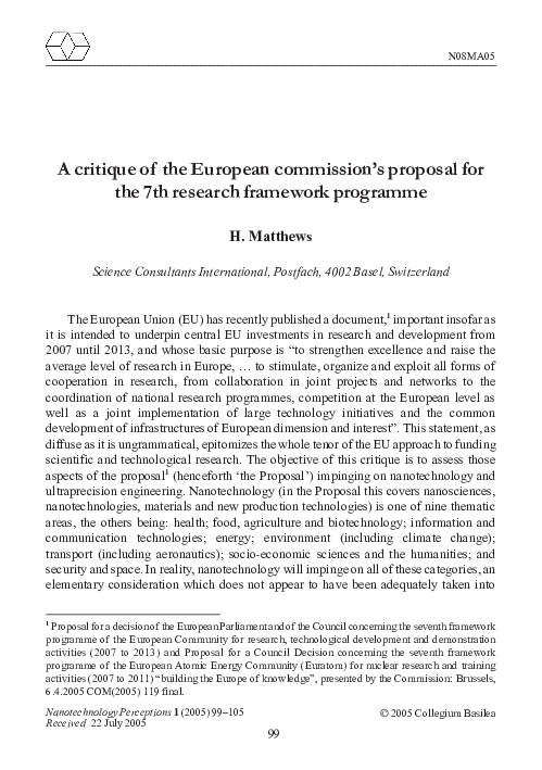 (PDF) A critique of the European commission's proposal for the 7th ...