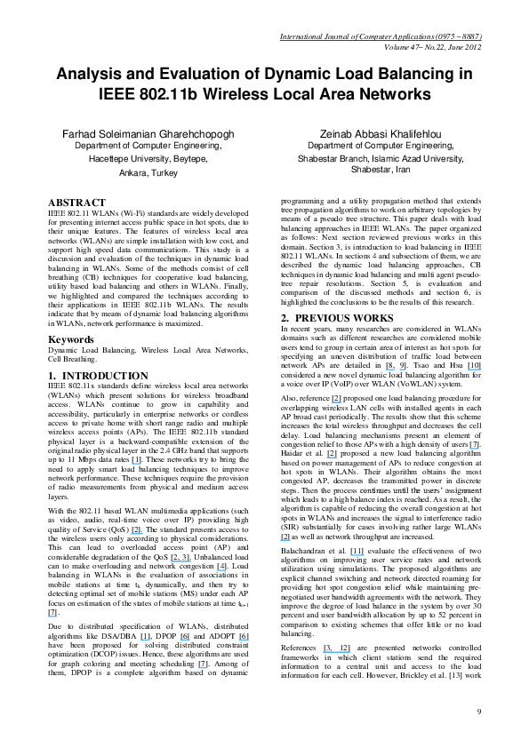(PDF) Analysis and Evaluation of Dynamic Load Balancing in IEEE 802. 11b Wireless Local Area ...
