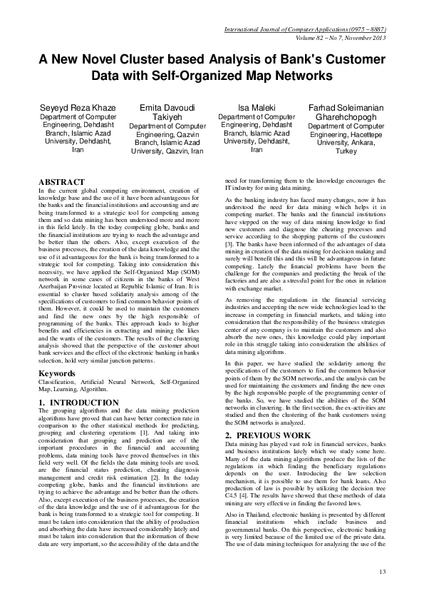 (PDF) A New Novel Cluster based Analysis of Bank's Customer Data with ...