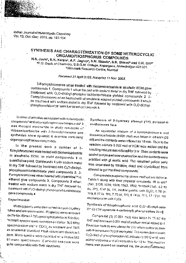 (PDF) Synthesis and characterization of some heterocyclic derivatives by cyclization of ...