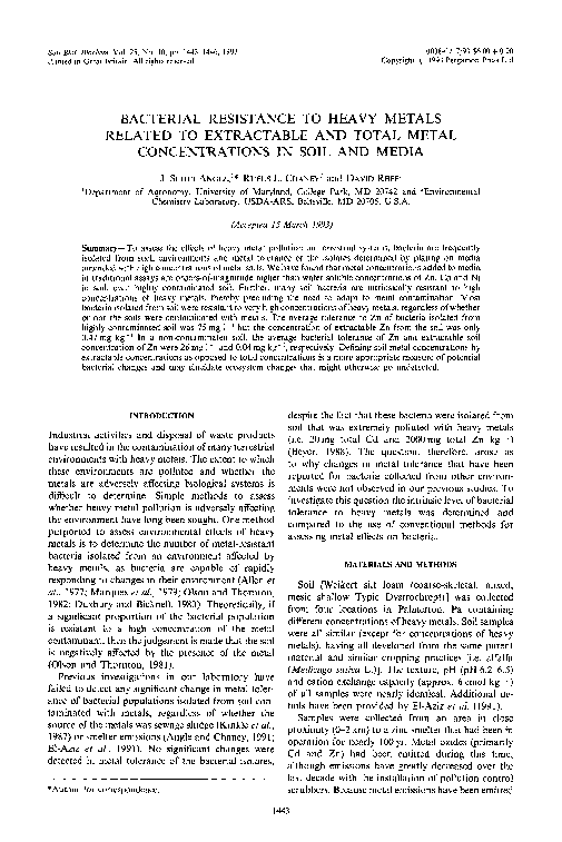 (PDF) Bacterial resistance to heavy metals related to extractable and ...