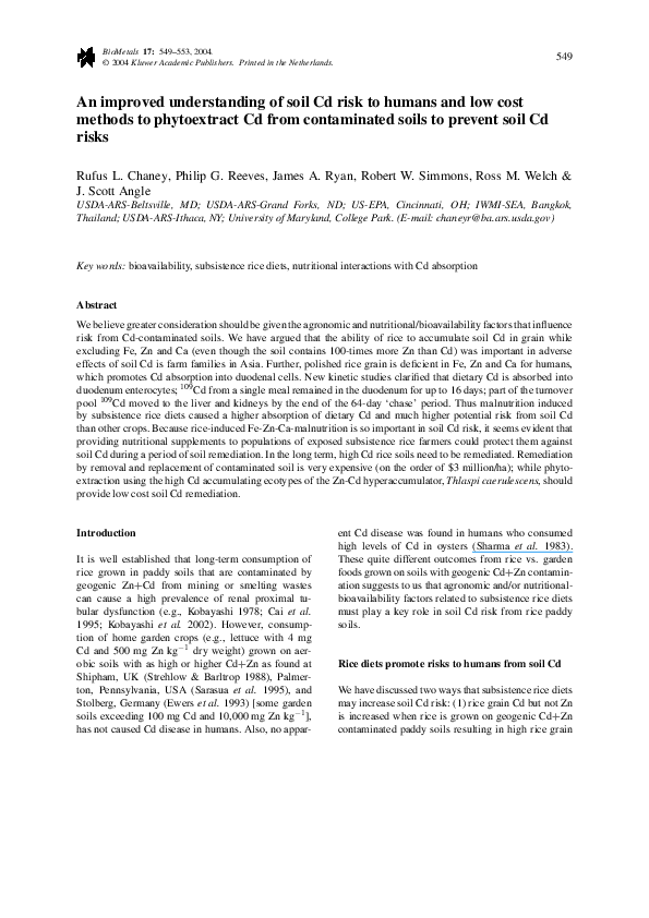 (PDF) An improved understanding of soil Cd risk to humans and low cost ...