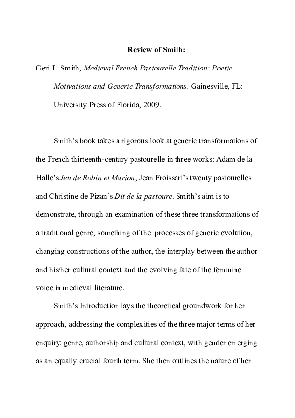 (DOC) Geri L. Smith, The Medieval French Pastourelle Tradition: Poetic ...