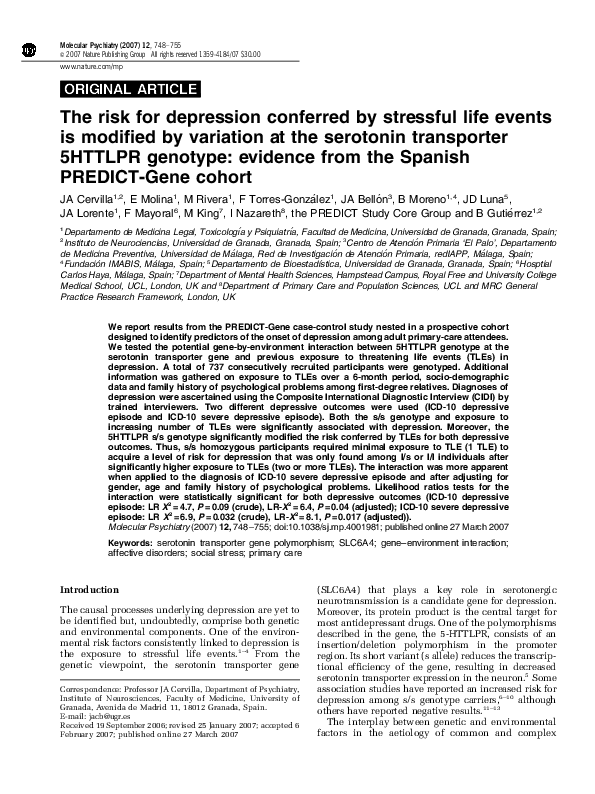 (PDF) The risk for depression conferred by stressful life events is ...