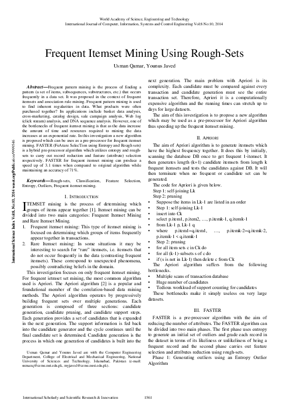 (PDF) Frequent Itemset Mining using Rough-Sets