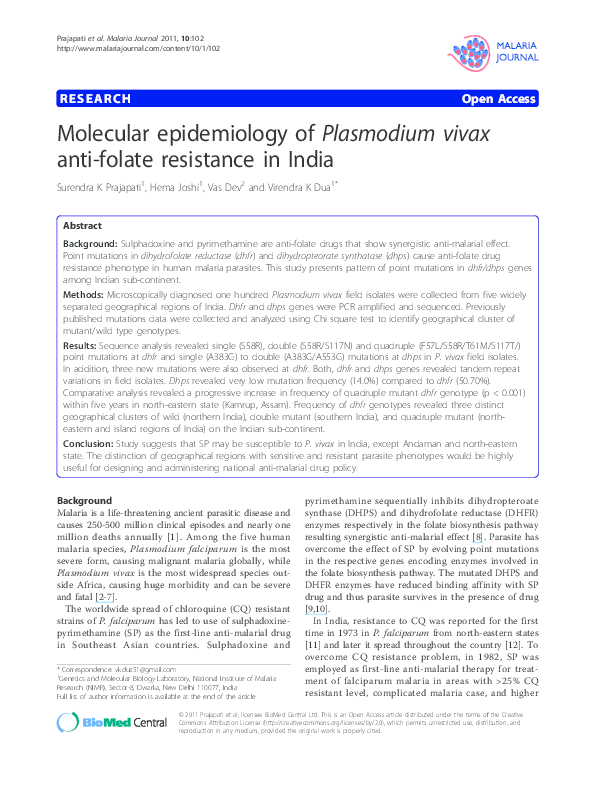 (PDF) Molecular epidemiology of Plasmodium vivax and Plasmodium ...