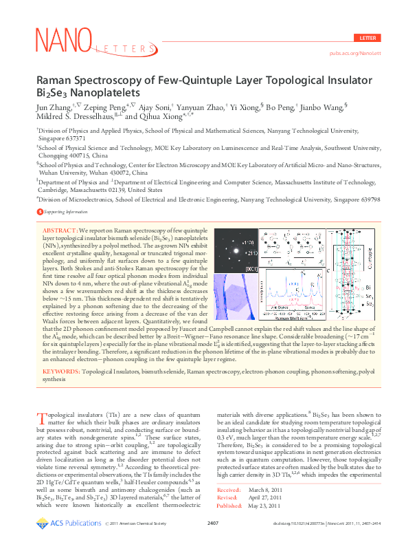(PDF) Raman Spectroscopy of Few-Quintuple Layer Topological Insulator ...