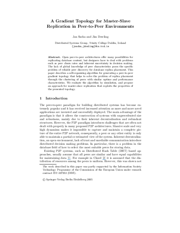 Pdf A Gradient Topology For Master Slave Replication In Peer To Peer Environments