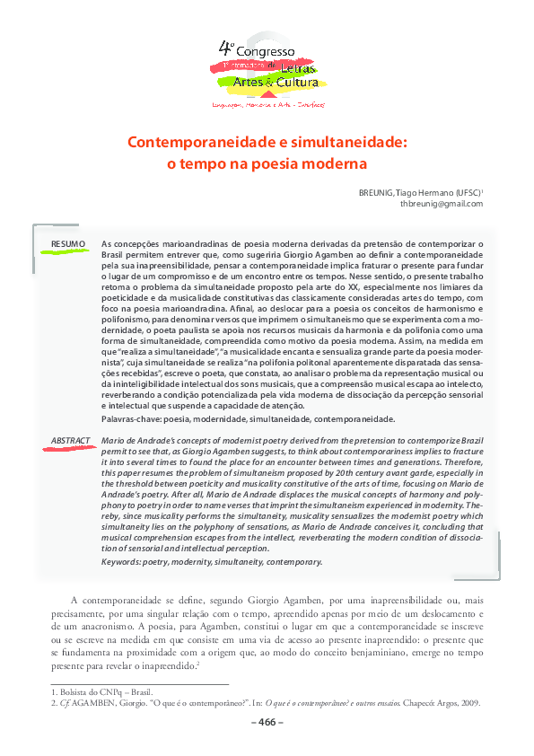 (PDF) Contemporaneidade e simultaneidade: o tempo na poesia moderna