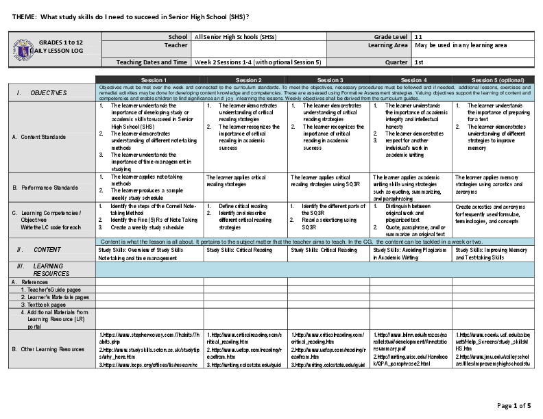 (PDF) THEME: What study skills do I need to succeed in Senior High ...