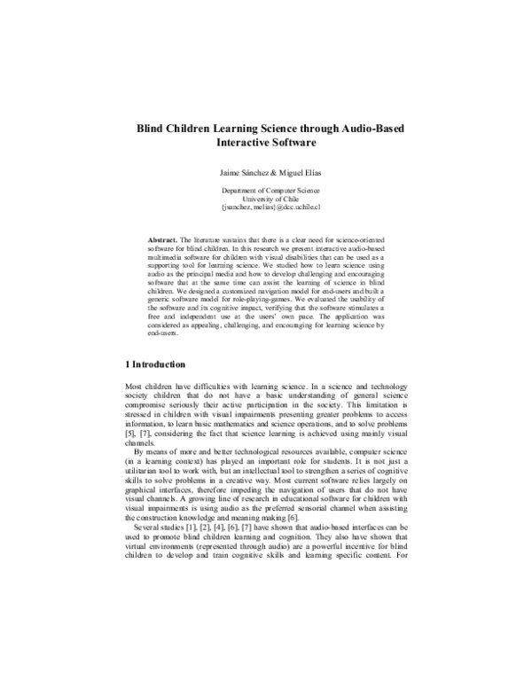 (PDF) Blind Children Learning Science through Audio-Based Interactive ...