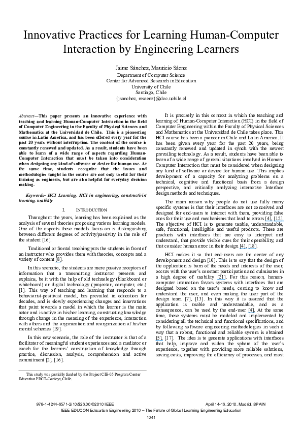 (PDF) Innovative practices for learning Human-Computer Interaction by engineering learners