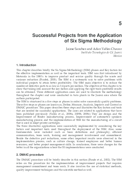 (PDF) Successful Projects from the Application of Six Sigma Methodology