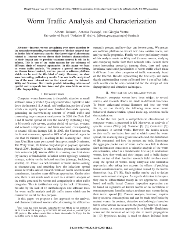 (PDF) Worm Traffic Analysis and Characterization