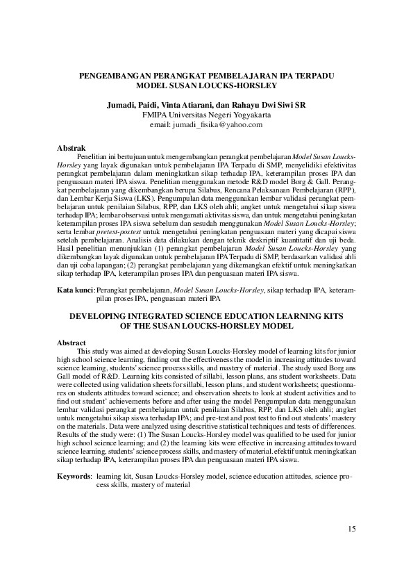 (PDF) Pengembangan Perangkat Pembelajaran Ipa Terpadu Model Susan ...