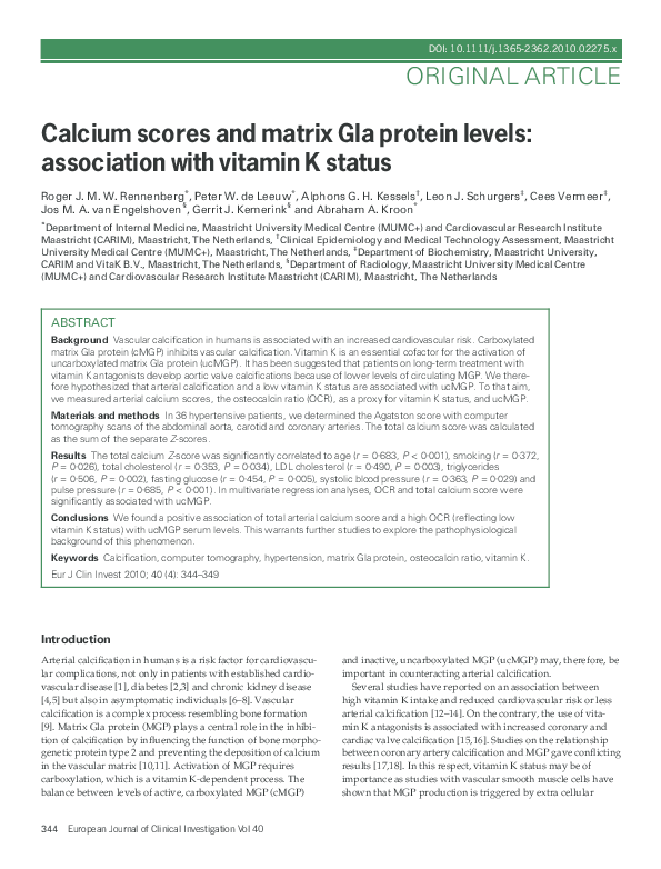 (PDF) Calcium scores and matrix Gla protein levels: association with ...