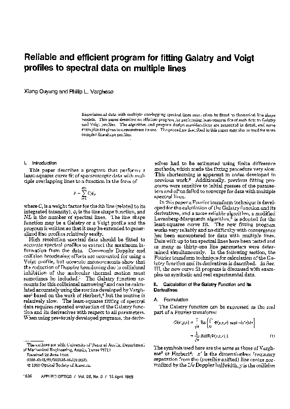 (PDF) Reliable and efficient program for fitting Galatry and Voigt ...