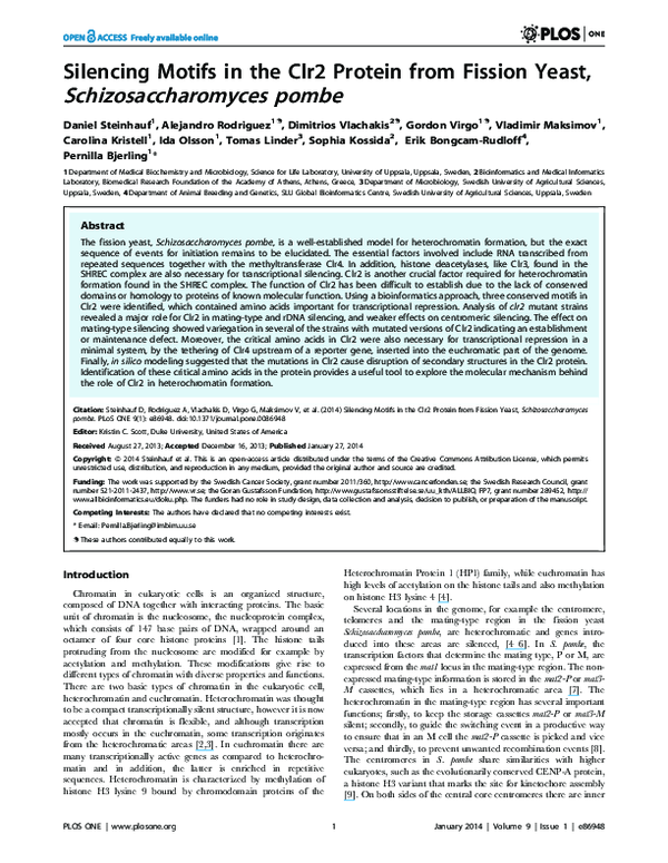 (PDF) Silencing motifs in the Clr2 protein from fission yeast, Schizosaccharomyces pombe