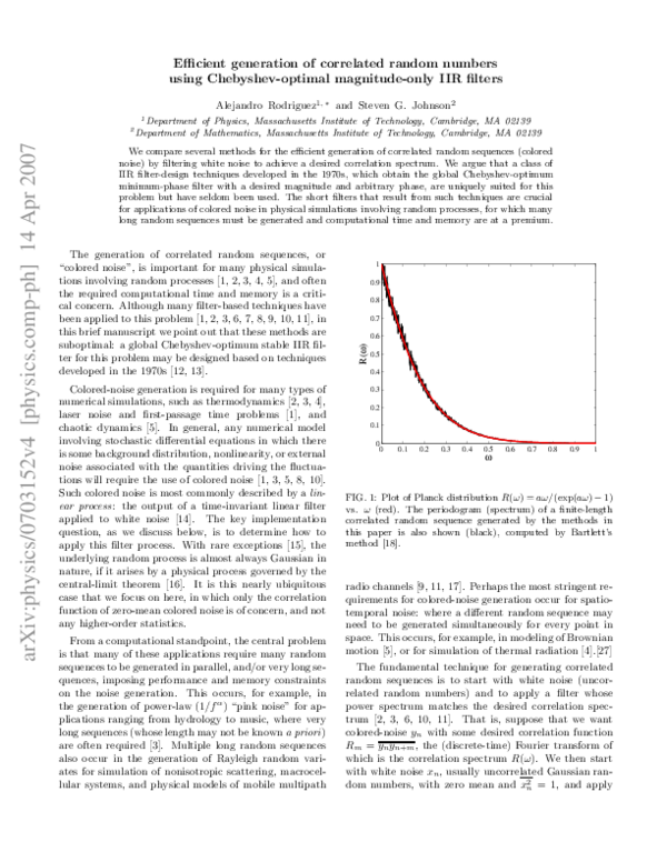 Pdf Efficient Generation Of Correlated Random Numbers Using Chebyshev Optimal Magnitude Only