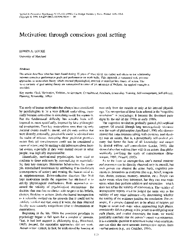 (PDF) Motivation through conscious goal setting