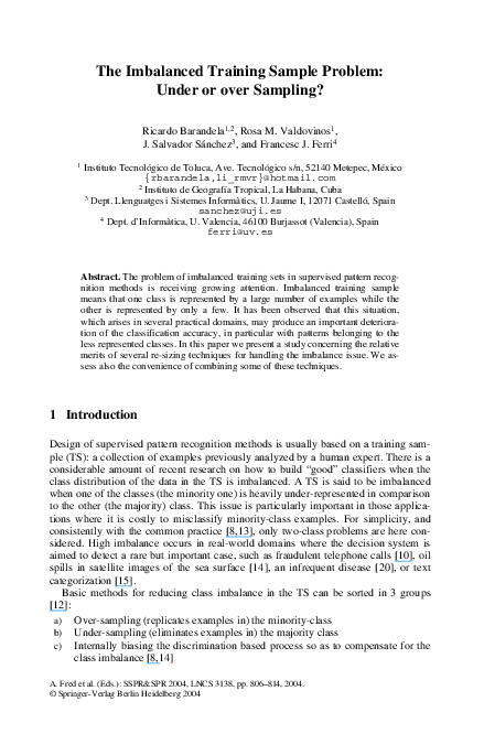 (PDF) The Imbalanced Training Sample Problem: Under or over Sampling?