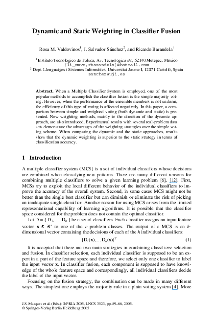 Pdf Dynamic And Static Weighting In Classifier Fusion