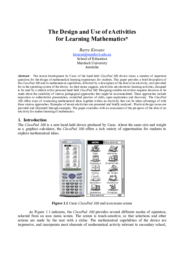 (PDF) The Design and Use of eActivities for Learning Mathematics