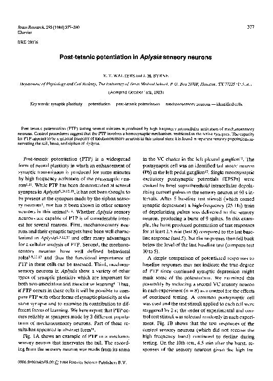 (PDF) Post-tetanic potentiation inAplysia sensory neurons