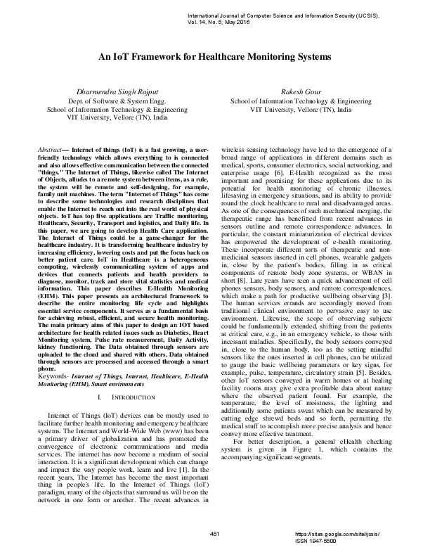 Pdf An Iot Framework For Healthcare Monitoring Systems